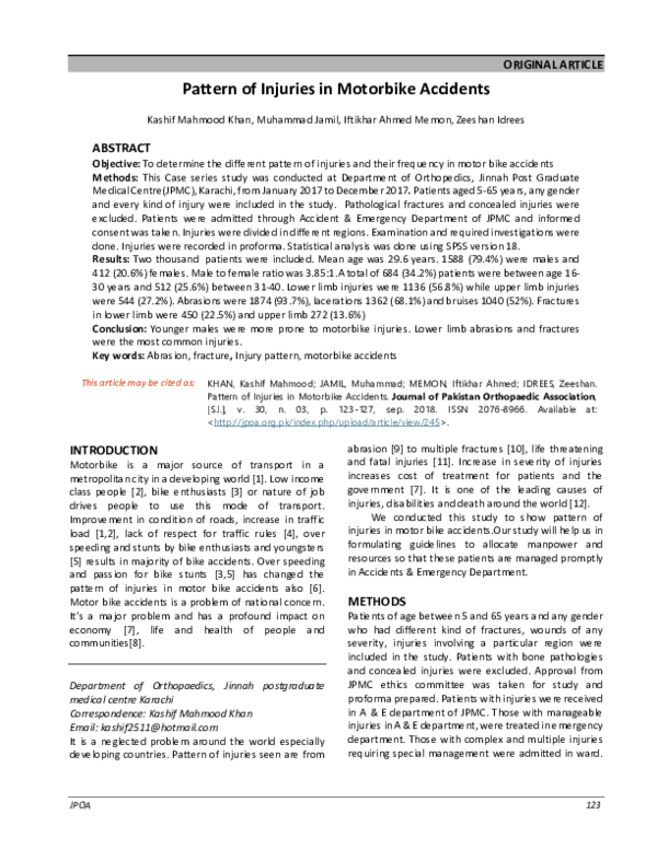 (PDF) Pattern of Injuries in Motorbike Accidents