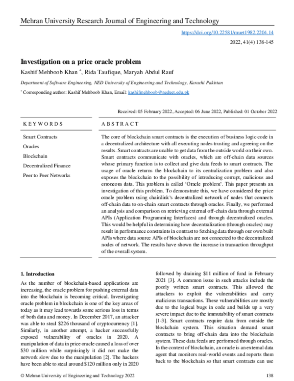 (PDF) Investigation on a price oracle problem