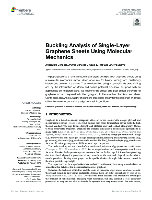 (PDF) Buckling Analysis of Single-Layer Graphene Sheets Using Molecular Mechanics