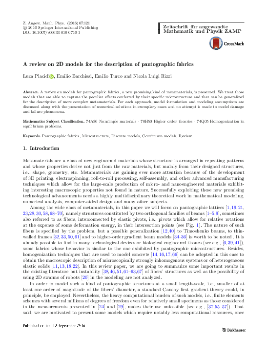 (PDF) A review on 2D models for the description of pantographic fabrics