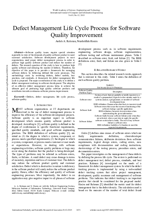 (PDF) Defect Management Life Cycle Process for Software Quality Improvement