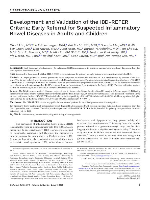 (PDF) Development and Validation of the IBD-REFER Criteria: Early Referral for Suspected ...