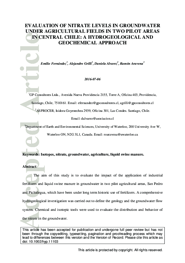 (PDF) Evaluation of nitrate levels in groundwater under agricultural ...