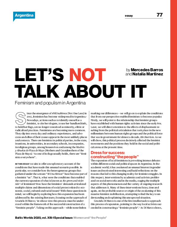 (PDF) Let´s not talk about it. Feminism and populism in Argentina