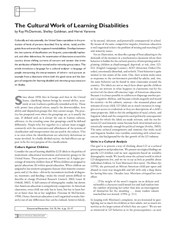 (PDF) The Cultural Work of Learning Disabilities