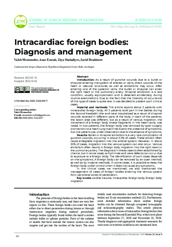 (PDF) Intracardiac foreign bodies: Diagnosis and management