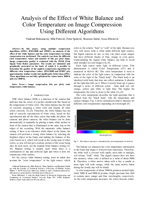 (PDF) Analysis of the Effect of White Balance and Color Temperature on ...
