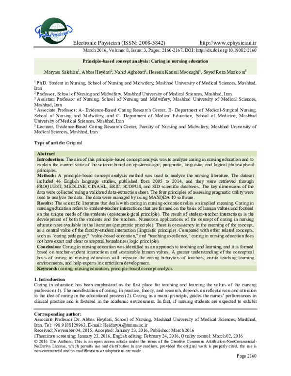 (PDF) Principle-based concept analysis: Caring in nursing education