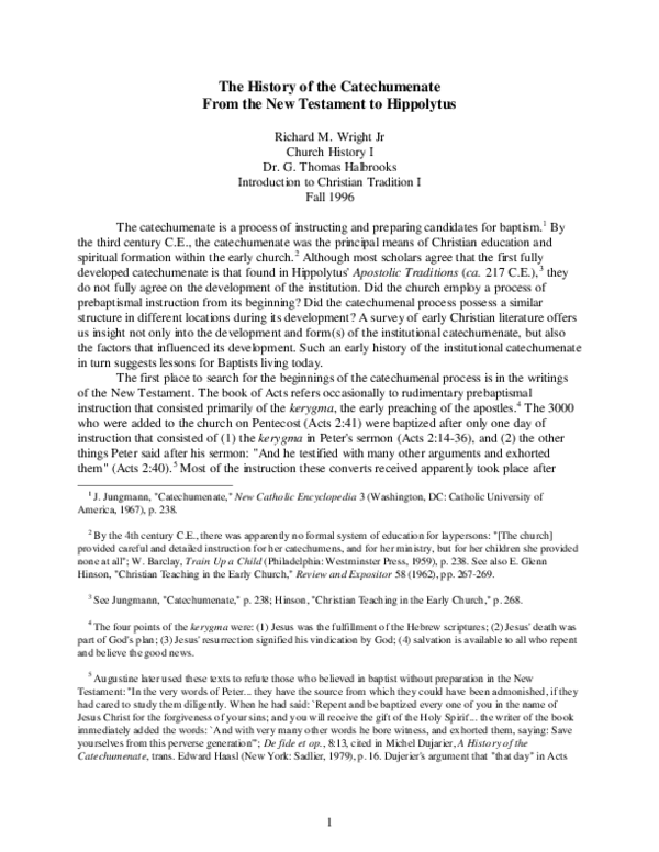 (PDF) The History of the Catechumenate From the New Testament to Hippolytus
