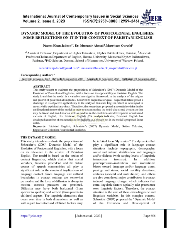 (PDF) DYNAMIC MODEL OF THE EVOLUTION OF POSTCOLONIAL ENGLISHES: SOME ...