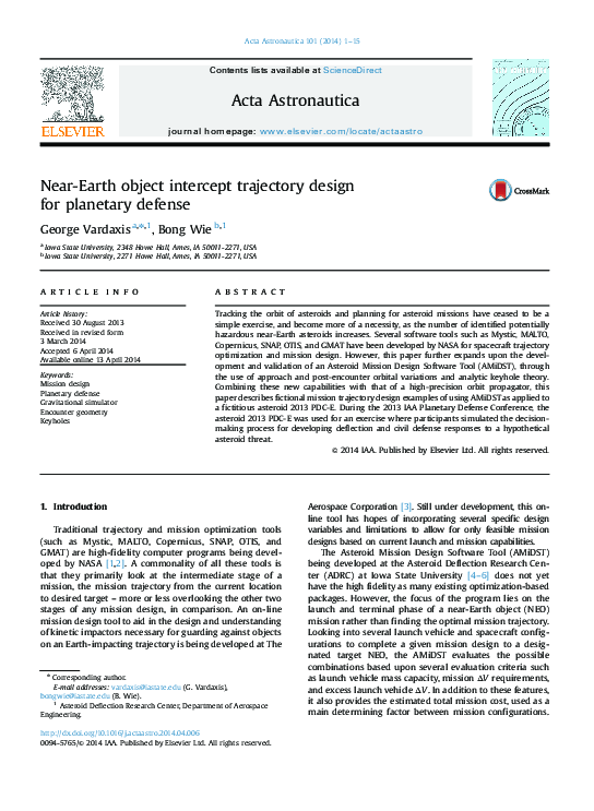(PDF) Near-Earth object intercept trajectory design for planetary defense