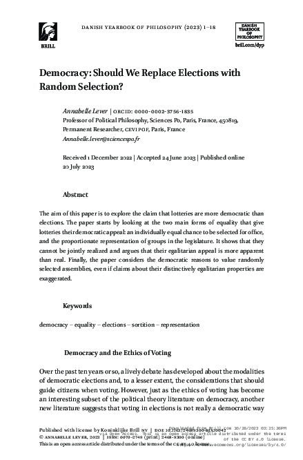 (PDF) Random Selection vs. Elections in Democracy