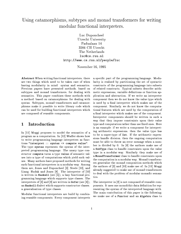 (PDF) Using catamorphisms, subtypes and monad transformers for writing modular functional ...
