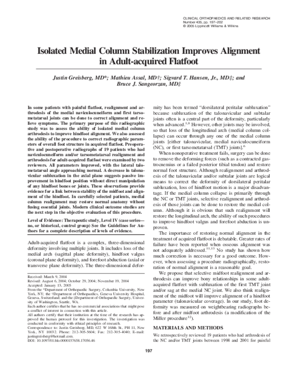 (PDF) Medial Column Stabilization for Flatfoot Alignment (PDF) Medial Column Stabilization for Flatfoot Alignment