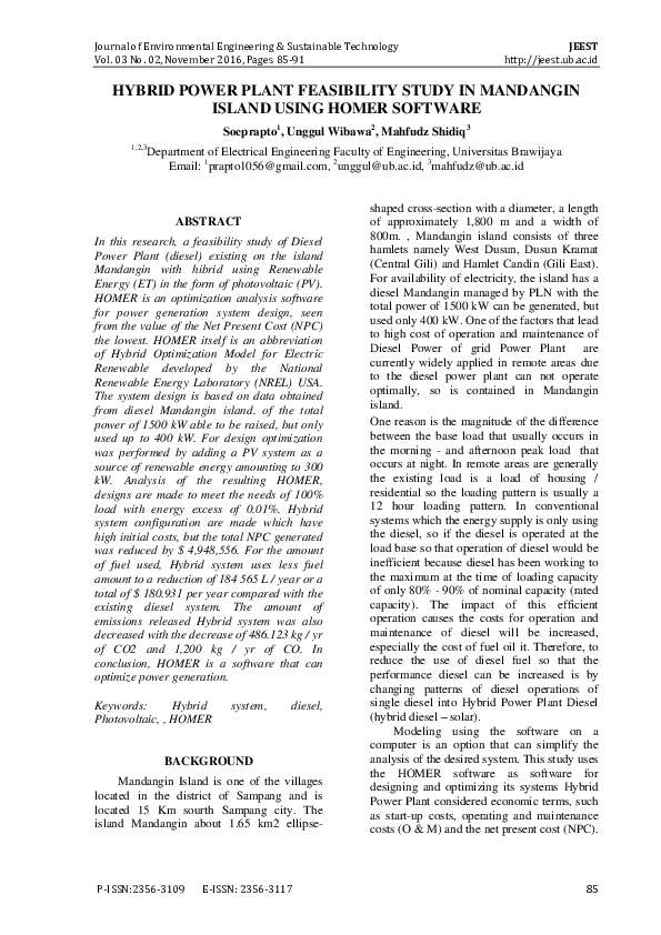 (PDF) Hybrid Power Plant Feasibility Study in Mandangin Island Using ...
