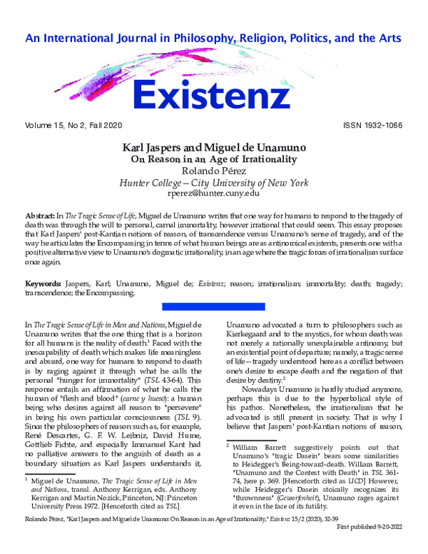 (PDF) Karl Jaspers and Miguel de Unamuno: On Reason in an Age of ...