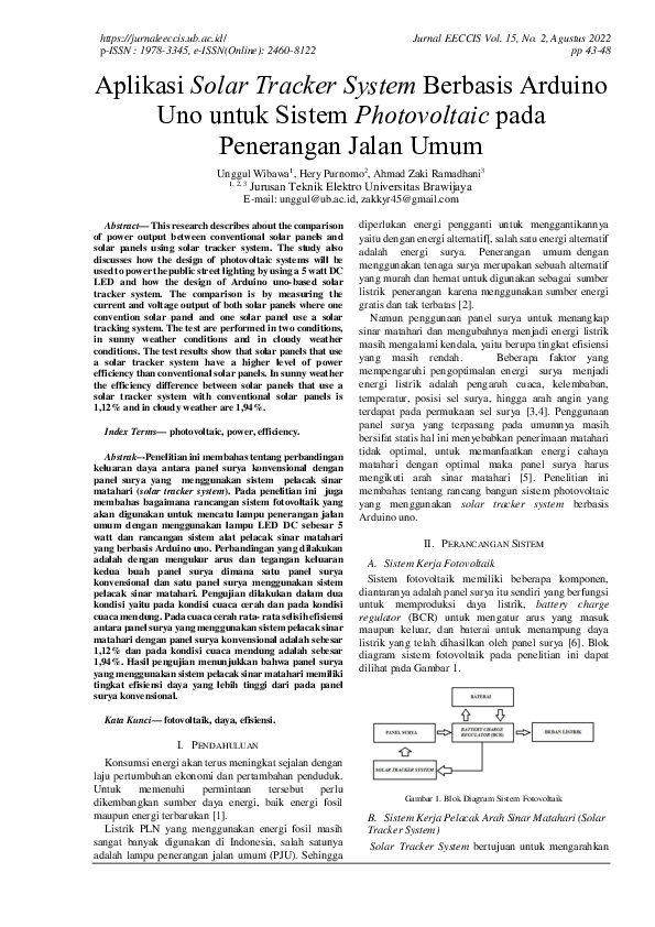 (PDF) Aplikasi Solar Tracker System Berbasis Arduino Uno untuk Sistem ...