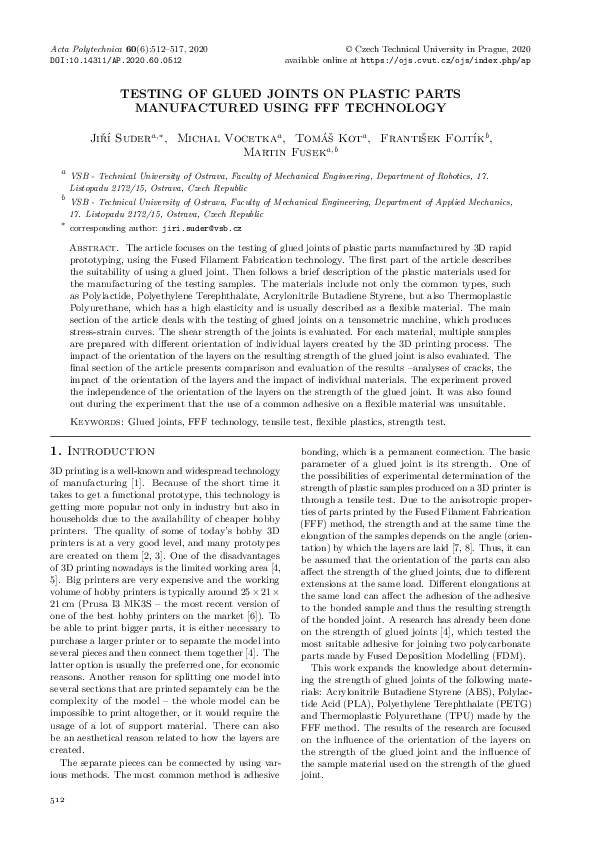 (PDF) Testing of Glued Joints on Plastic Parts Manufactured Using FFF ...