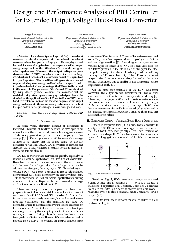 (PDF) Design and Performance Analysis of PID Controller for Extended Output Voltage Buck-Boost ...