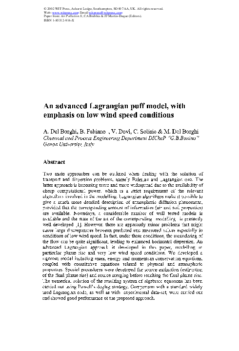 (PDF) An Advanced Lagrangian Puff Model, With Emphasis On Low Wind Speed Conditions | Carlo ...