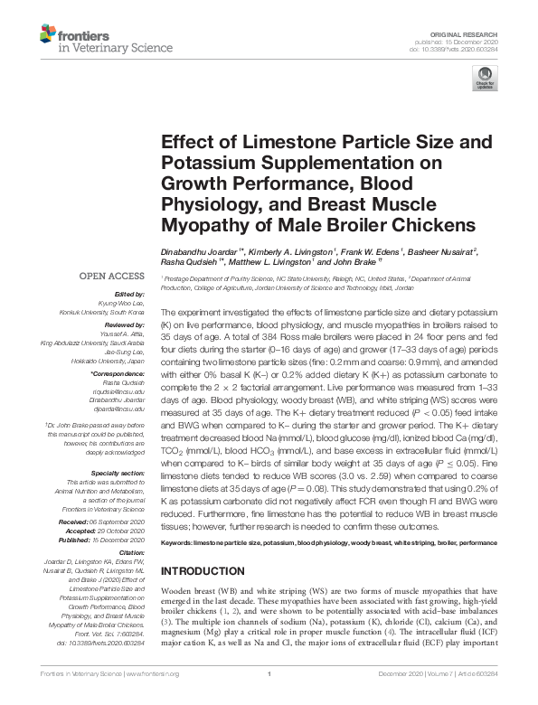 (PDF) Effect of Limestone Particle Size and Potassium Supplementation ...