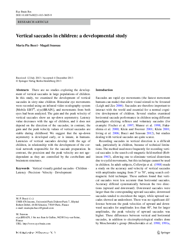 (PDF) Vertical saccades in children: a developmental study