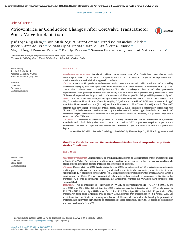 (PDF) Atrioventricular Conduction Changes After CoreValve Transcatheter ...