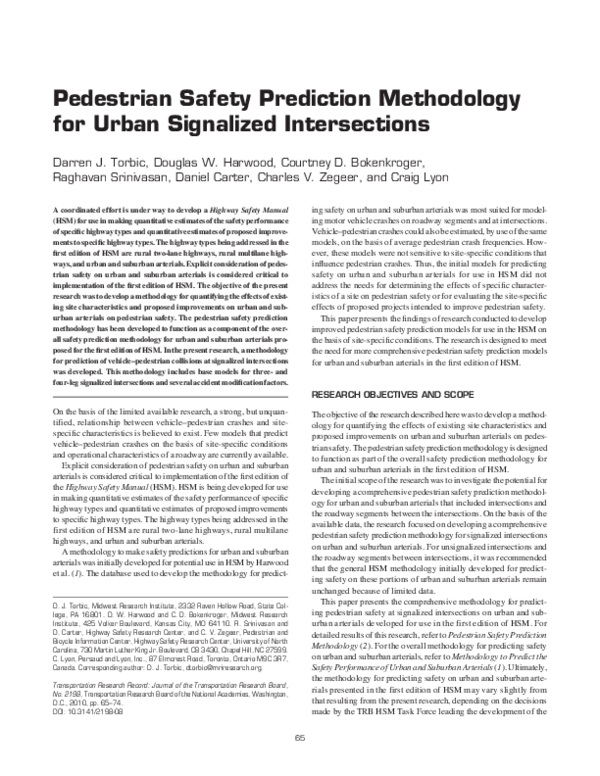(PDF) Pedestrian Safety Prediction Methodology for Urban Signalized Intersections | Charles ...