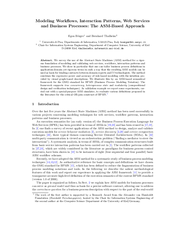 (PDF) Modeling Workflows, Interaction Patterns, Web Services and Business Processes: The ASM ...