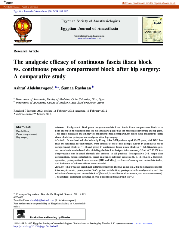 Pdf The Analgesic Efficacy Of Continuous Fascia Iliaca Block Vs