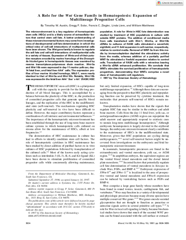 (PDF) A Role for the Wnt Gene Family in Hematopoiesis: Expansion of ...