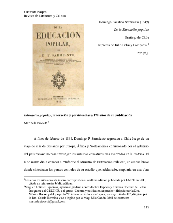 (PDF) Educación popular, innovación y persistencias a 170 años de su ...