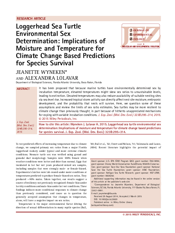 (PDF) Loggerhead sea turtle environmental sex determination ...