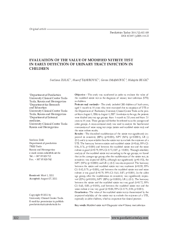 (PDF) Evaluation of the Value of Modified Nitrite Test in Early ...