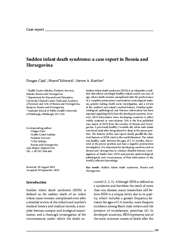 (PDF) Sudden infant death syndrome: a case report in Bosnia and ...