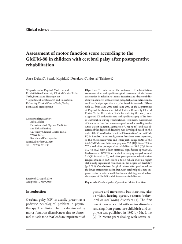 (PDF) Assessment of motor function score according to the GMFM-88 in ...