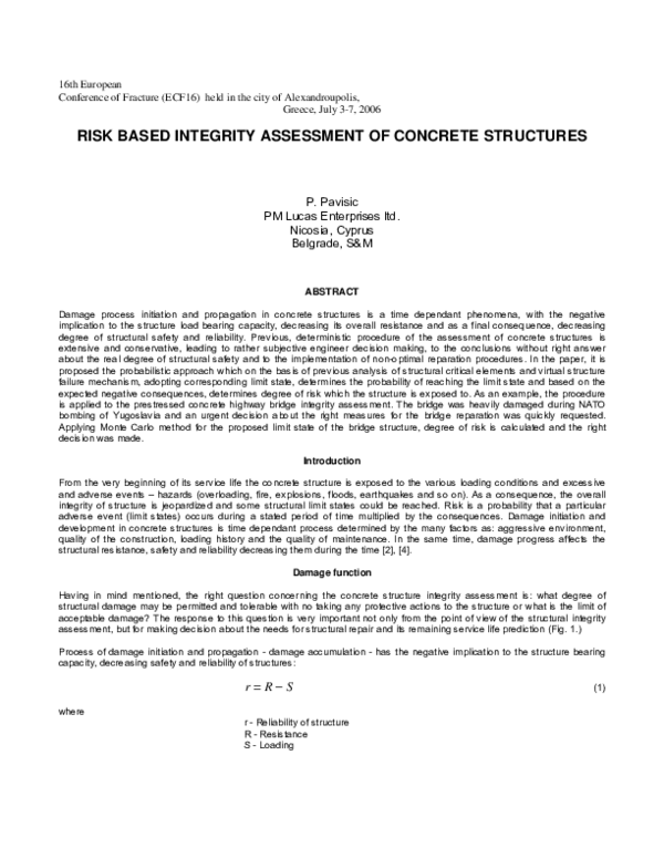 (PDF) Risk Based Integrity Assessment of Concrete Structures