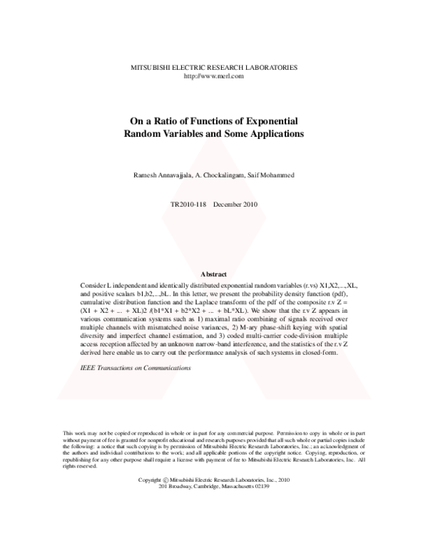 (PDF) On a Ratio of Functions of Exponential Random Variables and Some Applications