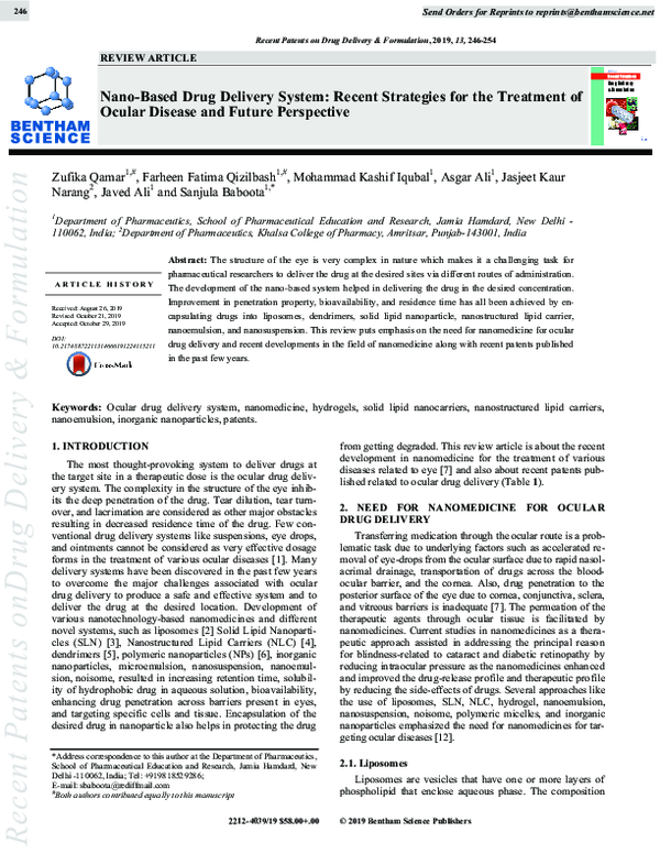 (PDF) Nano-Based Drug Delivery System: Recent Strategies for the Treatment of Ocular Disease and ...