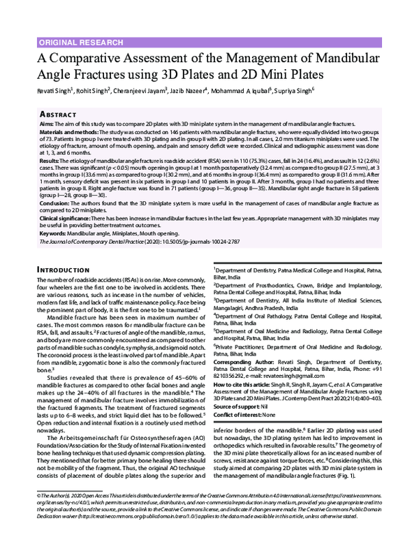 (PDF) A Comparative Assessment of the Management of Mandibular Angle ...