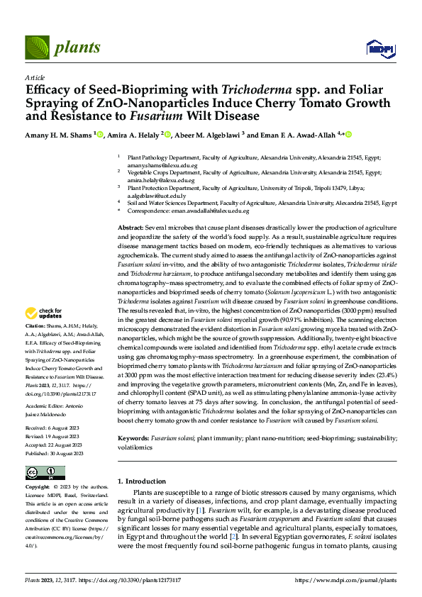 Pdf Efficacy Of Seed Biopriming With Trichoderma Spp And Foliar Spraying Of Zno Nanoparticles