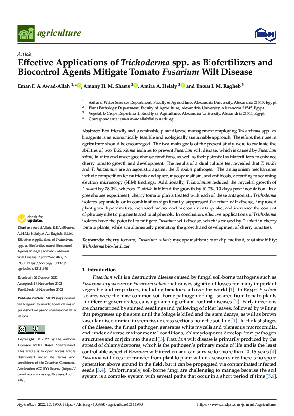 Pdf Effective Applications Of Trichoderma Spp As Biofertilizers And Biocontrol Agents