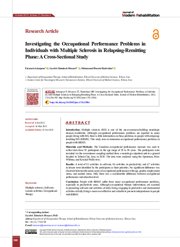 (PDF) Investigating the Occupational Performance Problems in ...