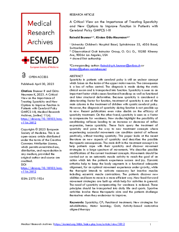 (PDF) A Critical View on the Importance of Treating Spasticity and New Options to Improve ...