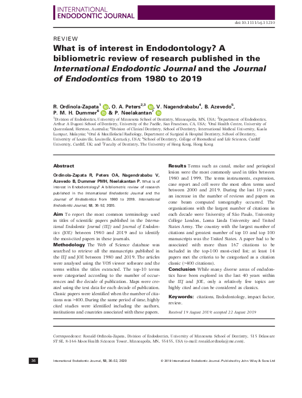 (PDF) What is of interest in Endodontology? A bibliometric review of ...