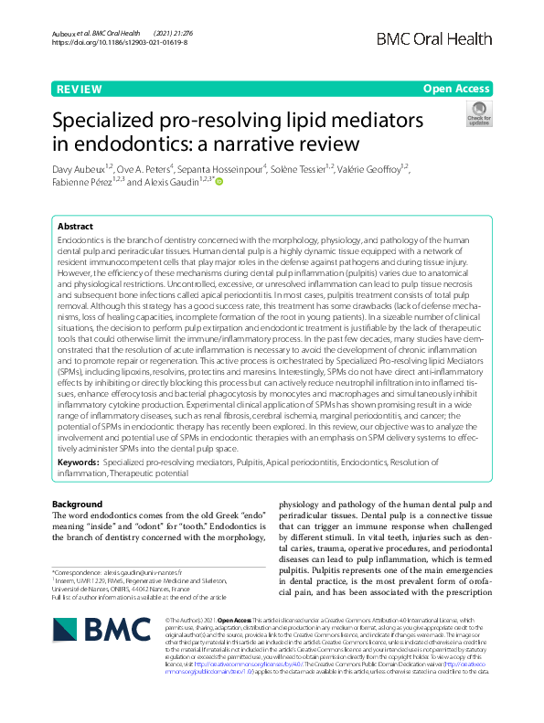 (PDF) Specialized pro-resolving lipid mediators in endodontics: a ...