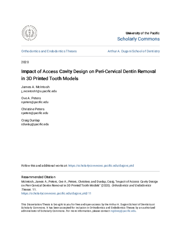 (PDF) Impact of Access Cavity Design on Peri-Cervical Dentin Removal in ...