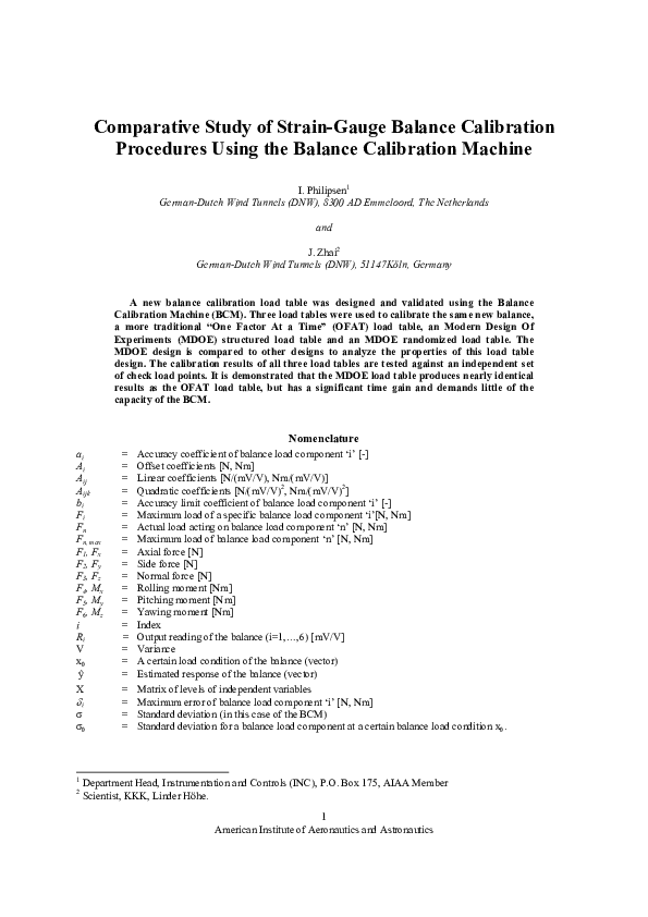 (PDF) Comparative Study of Strain-Gauge Balance Calibration Procedures ...