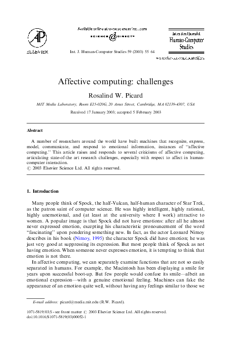 (PDF) Affective computing: challenges