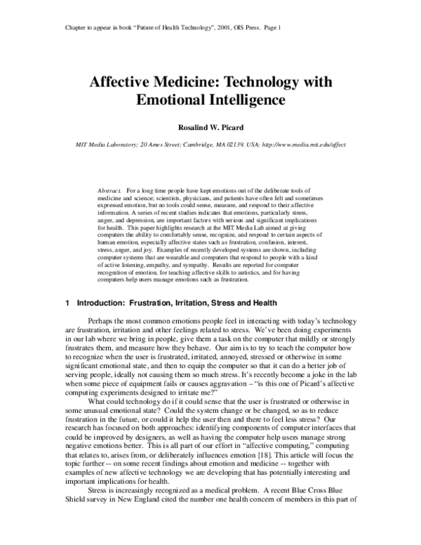 (PDF) Affective medicine: technology with emotional intelligence